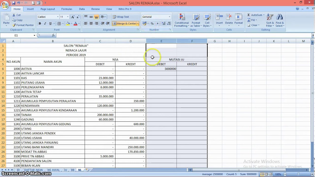 MEMBUAT APLIKASI AKUNTANSI DENGAN EXCEL - NERACA LAJUR TAHAP 1 - YouTube