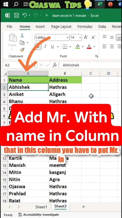 😨 How to add mr before name in excel😱 #shorts #viral #excel #excelfunctions - YouTube