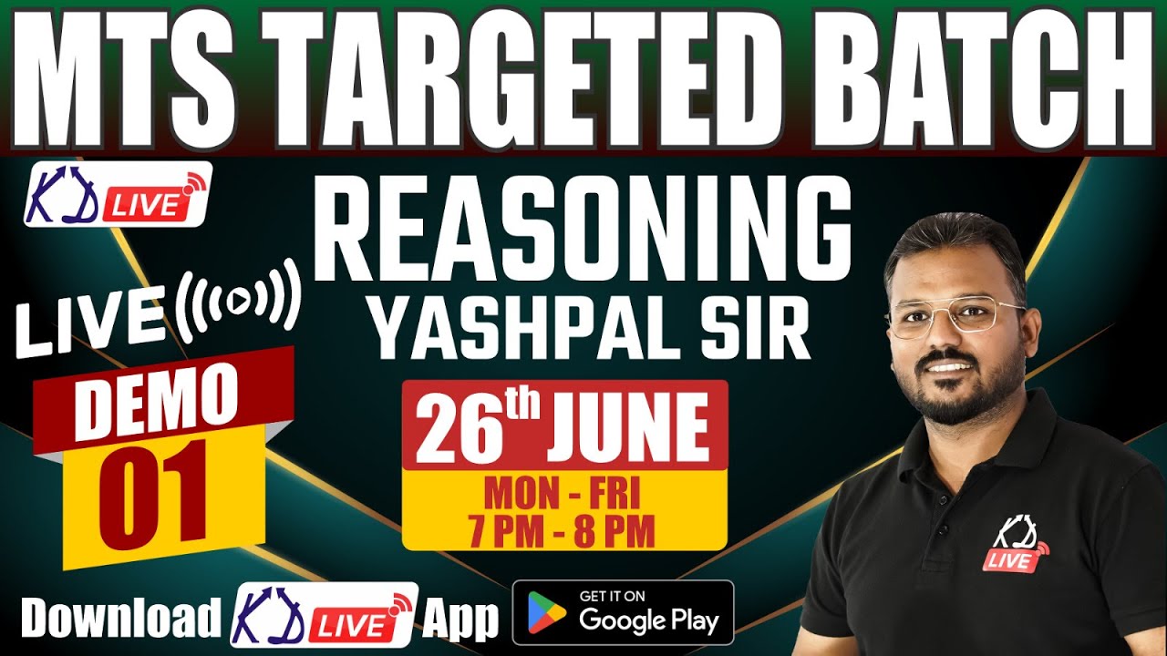 Reasoning For MTS Targeted Batch | Demo 01 | By Yashpal Sir @KD_LIVE ...