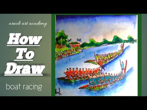 How to draw and colour a scenery of boat racing|| নৌকা বাইচের দৃশ্য ...