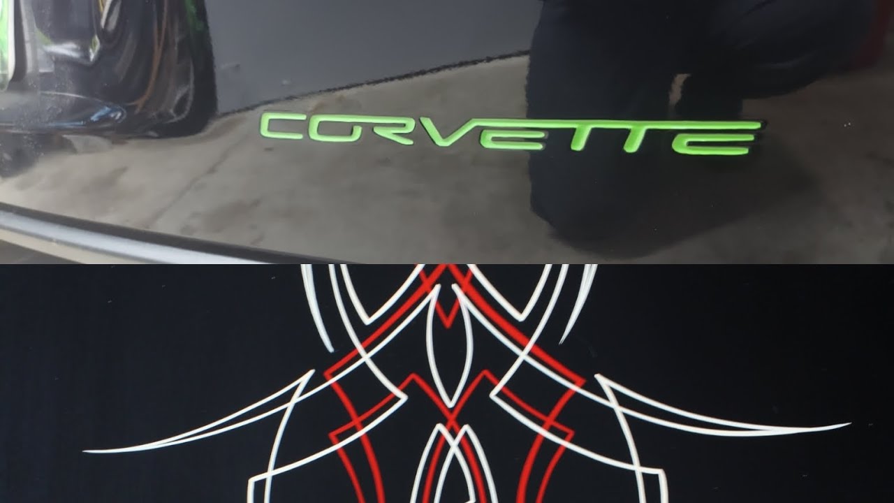 Pinstriping a panel and lettering a corvette - YouTube