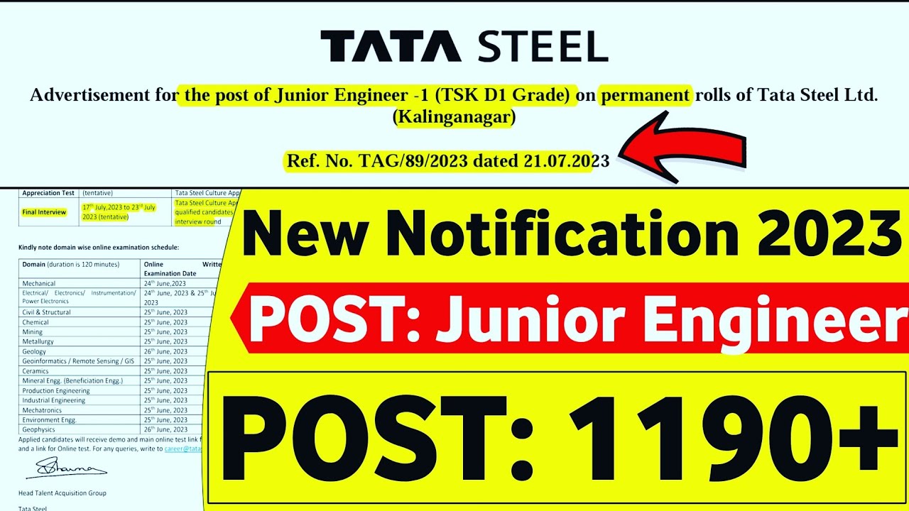 TATA STEEL JE (1190+) Recruitment 2023 | Tata Steel JE 2023 | Tata ...