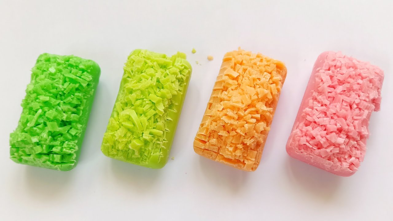 ASMR cutting and crushing colorful dry soaps | satisfying carving soap ...