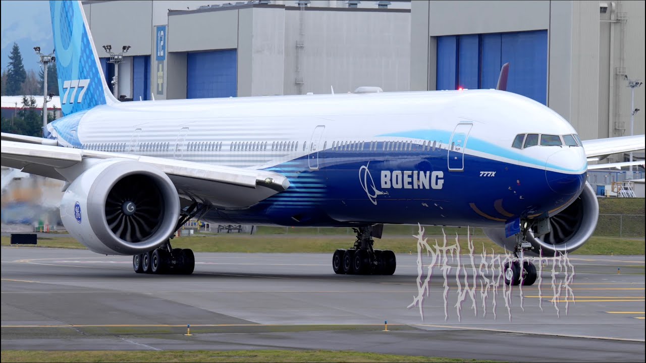 Boeing Company 777-9 Taxi And Takeoff From Paine Field - YouTube