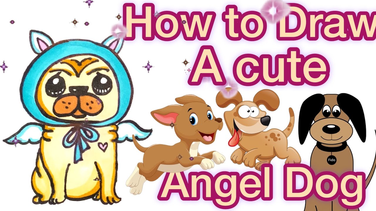 How to Draw a Simple Cute Angel Dog - YouTube