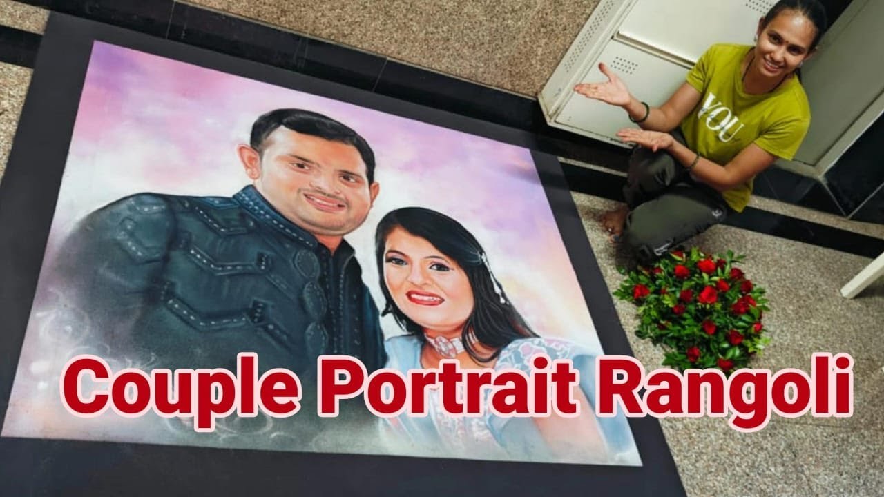 couple Portrait Rangoli | Welcome Rargoli | Rangoli art | Realistic ...