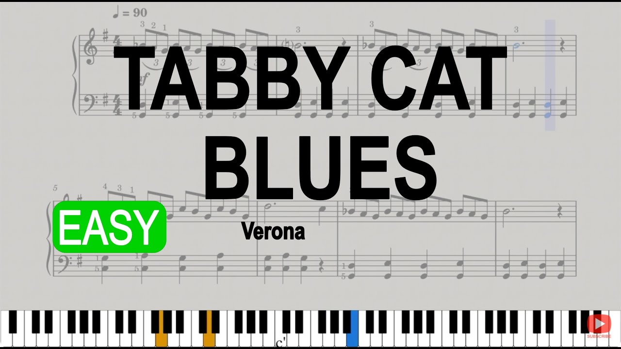 Tabby Cat Blues by Verona EASY piano tutorial FREE SCORE - YouTube