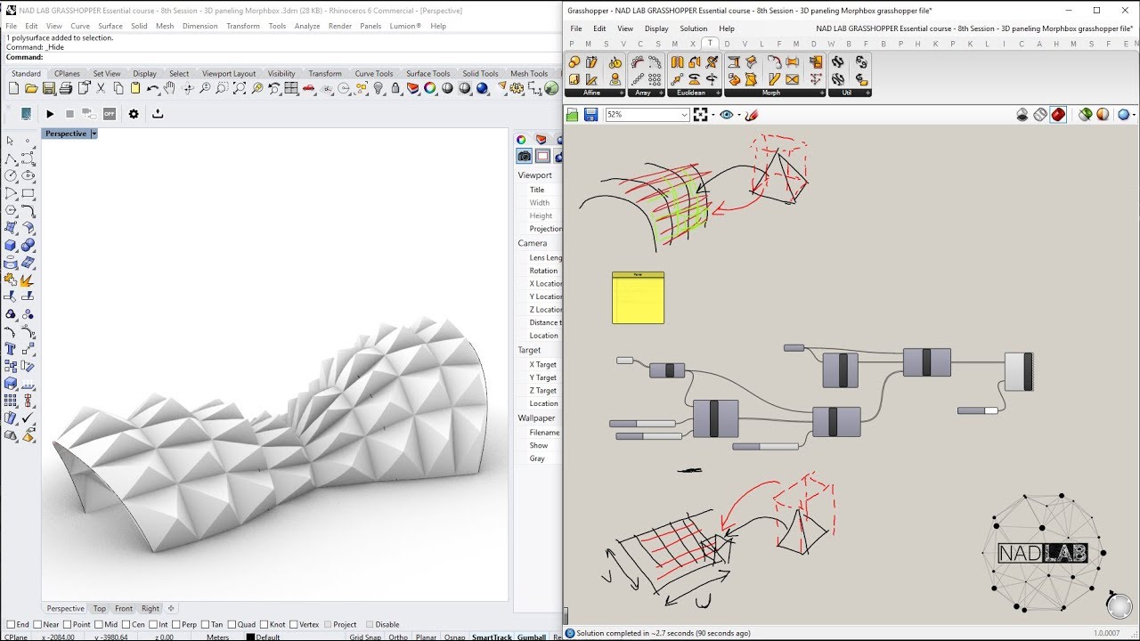 NAD LAB GRASSHOPPER Essential course 8th Session 3D paneling Morphbox ...