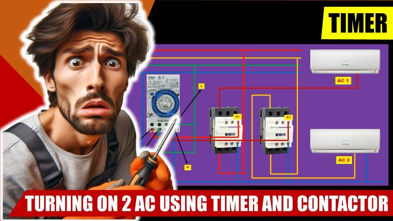 AC timer connection wiring diagram | TURNING ON 2 AC USING TIMER AND ...