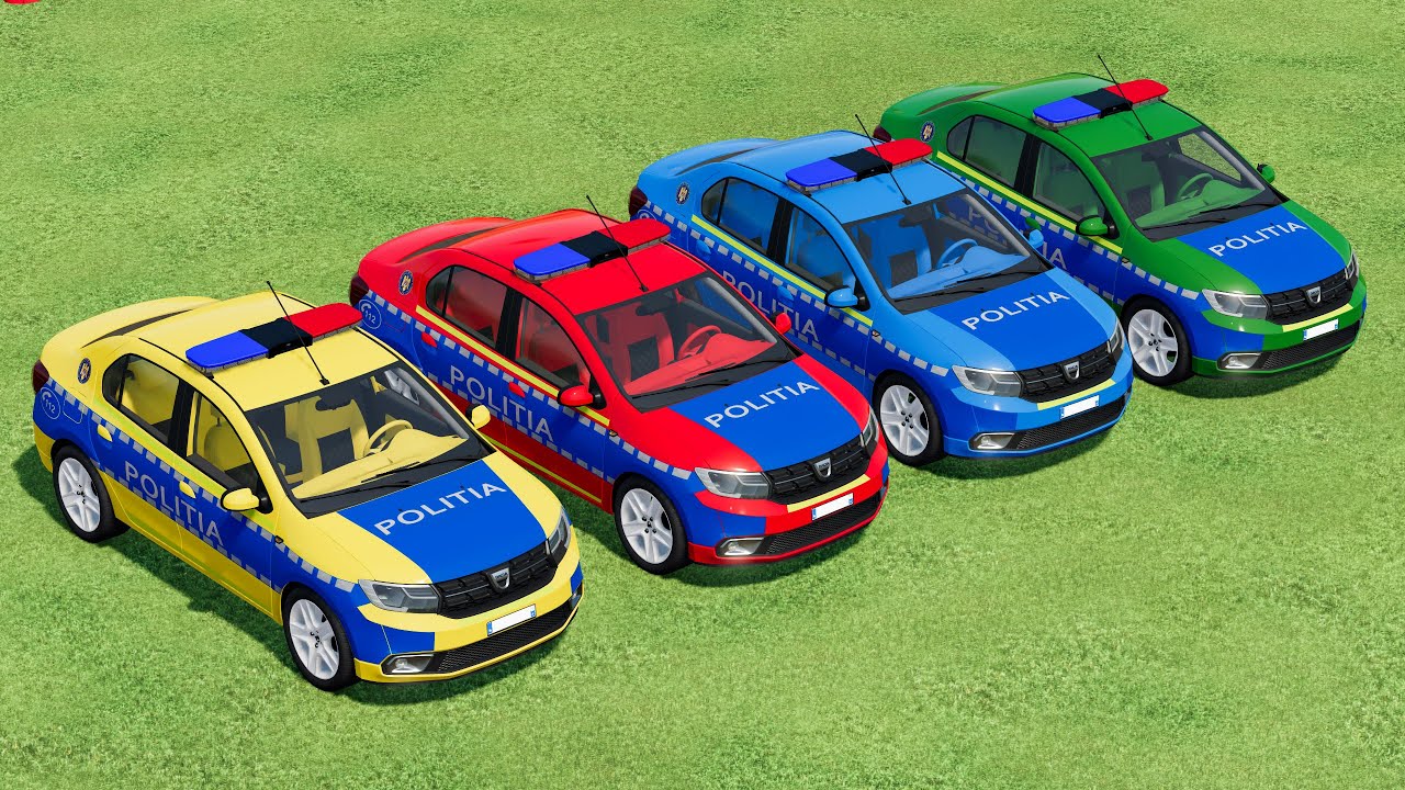 POLICE CARS OF COLORS ! DACIA POLICE CARS TRANSPORTING with COLORED ...