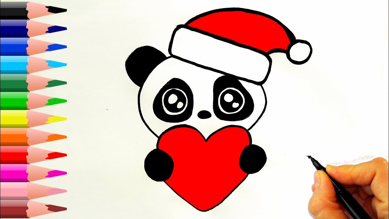 Noel Şapkalı Panda Nasıl Çizilir? - How To Draw a Cute Christmas Panda ...