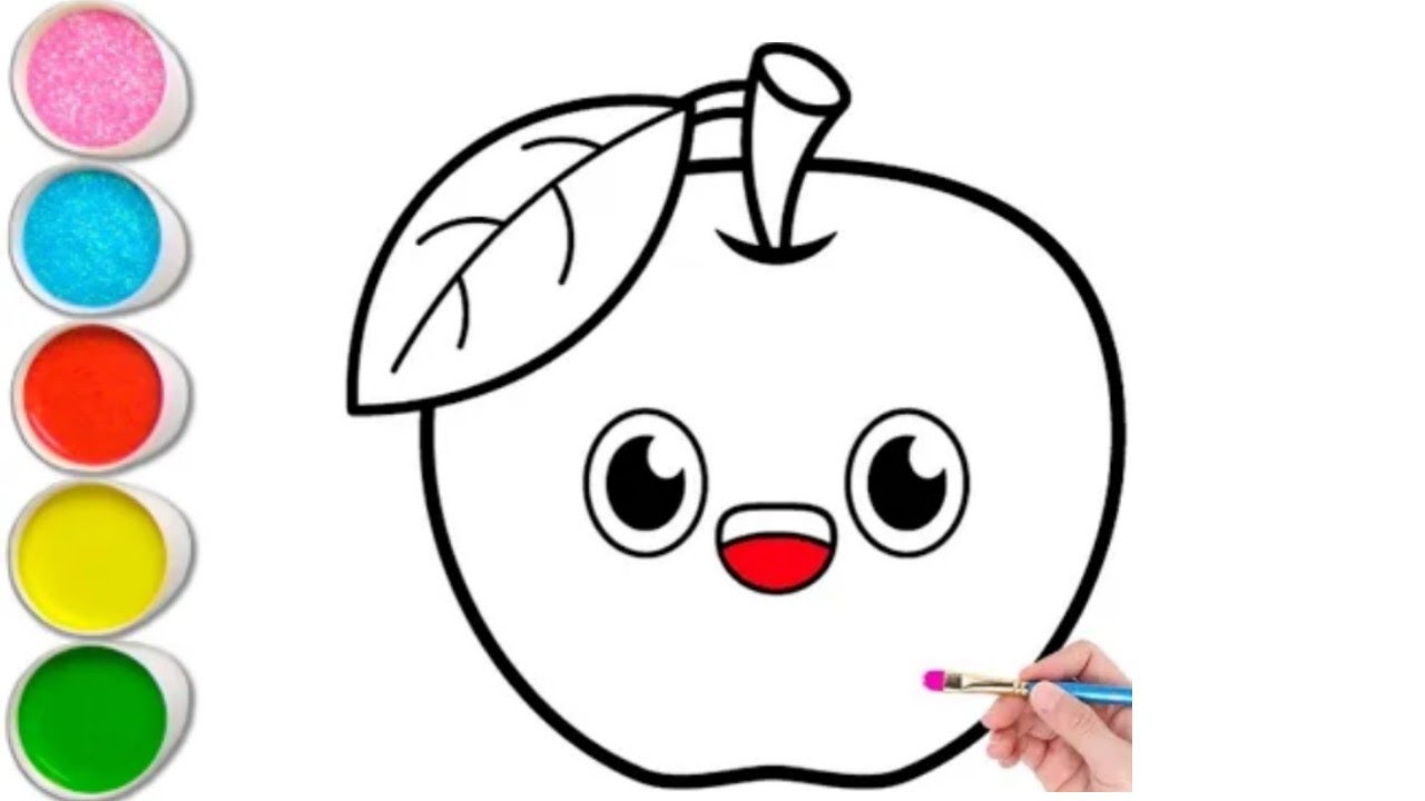 Apple drawing, coloring & painting for kids & children | How to draw ...
