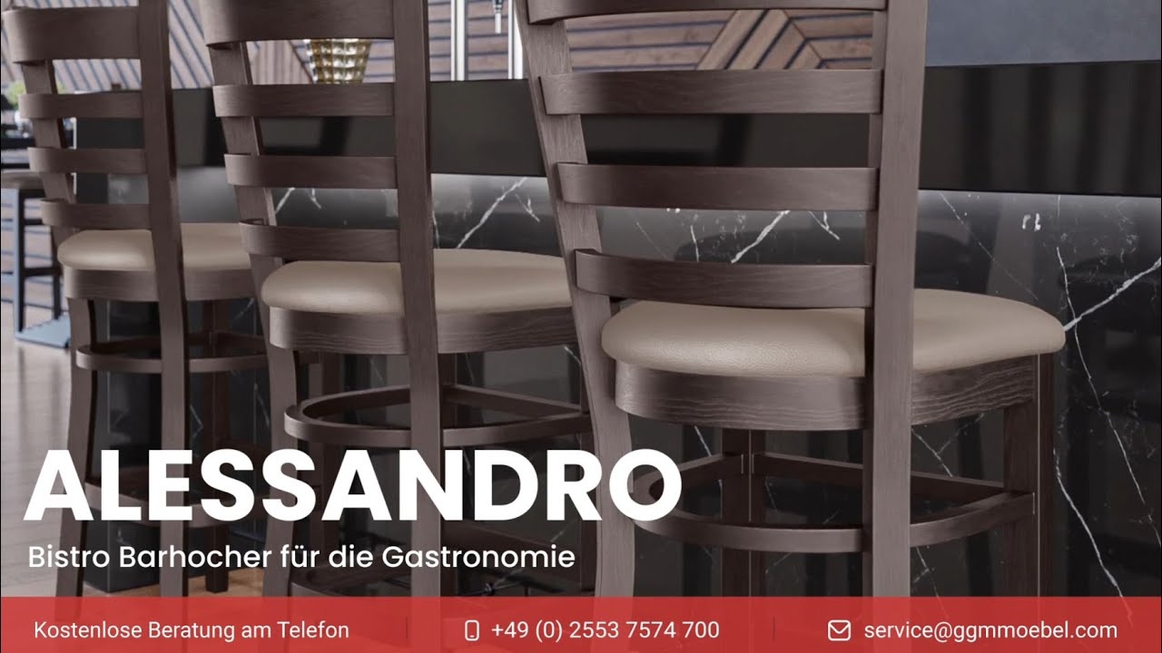 Gastro Barhocker ALESSANDRO | Leder | Holz | mit Lehne | Bistro ...