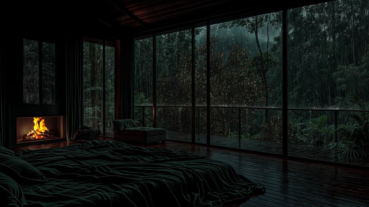 🌧️The ideal room on a rainy day: The sound of rain and fire dispels all ...
