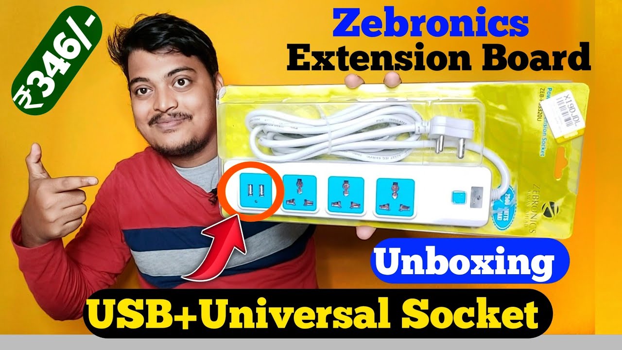 Zebronics ZEB-PS3320U usb power strip 3 socket Extension Board Unboxing ...