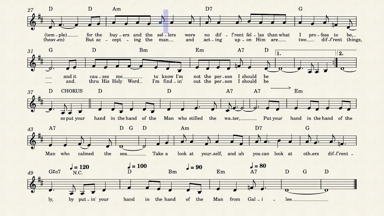 Put Your Hand in the Hand (Key of D with Chords) - YouTube