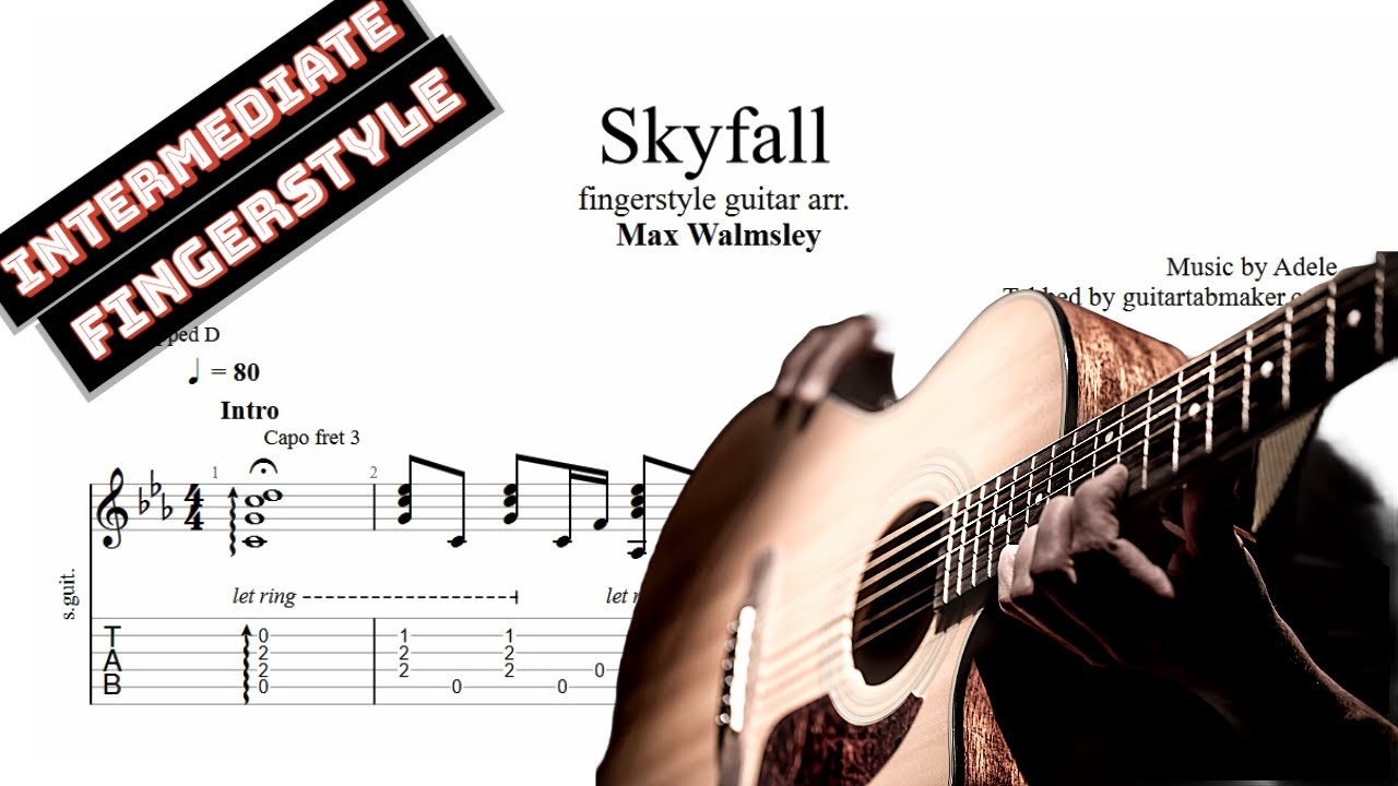 Adele - Skyfall TAB - fingerstyle guitar tab (PDF + Guitar Pro) - YouTube