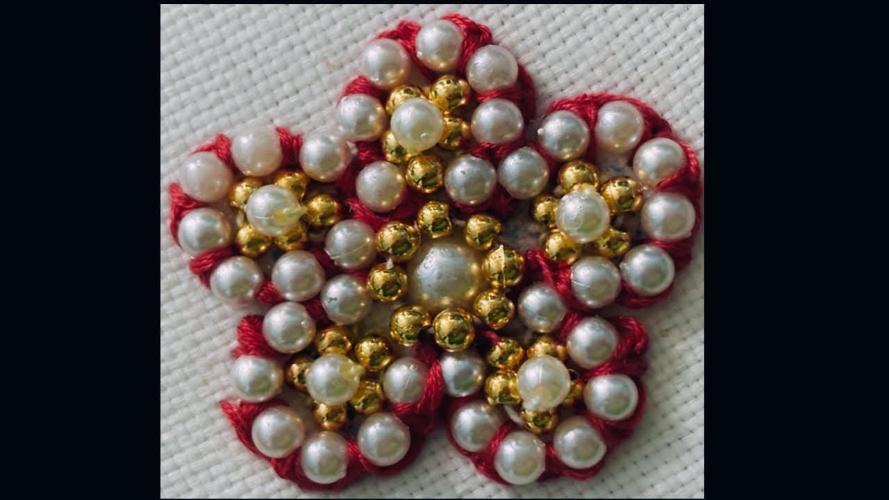 Hand embroidery flower design with pearl,easy perl flower tutorial ...