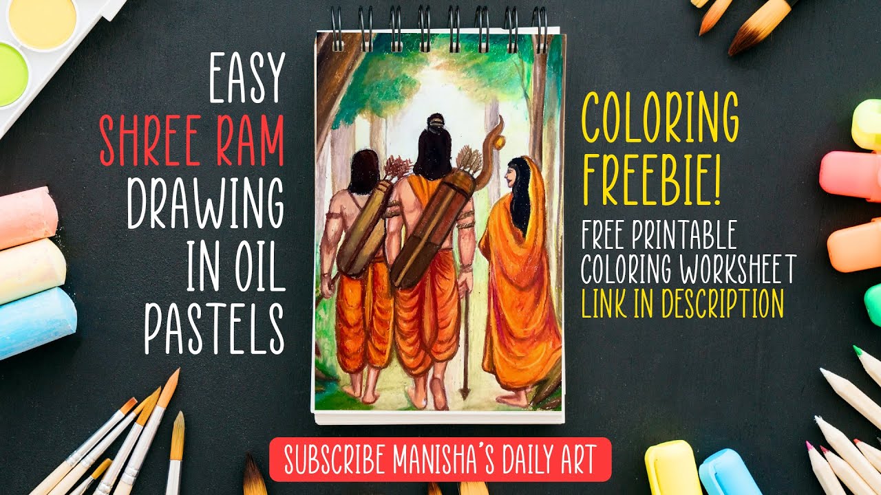 Easy Shree Ram oil pastel drawing for beginners and intermediate level ...