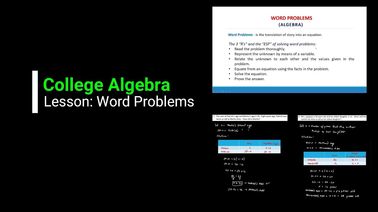 College Algebra Word Problems YouTube College Algebra Word Problems YouTube