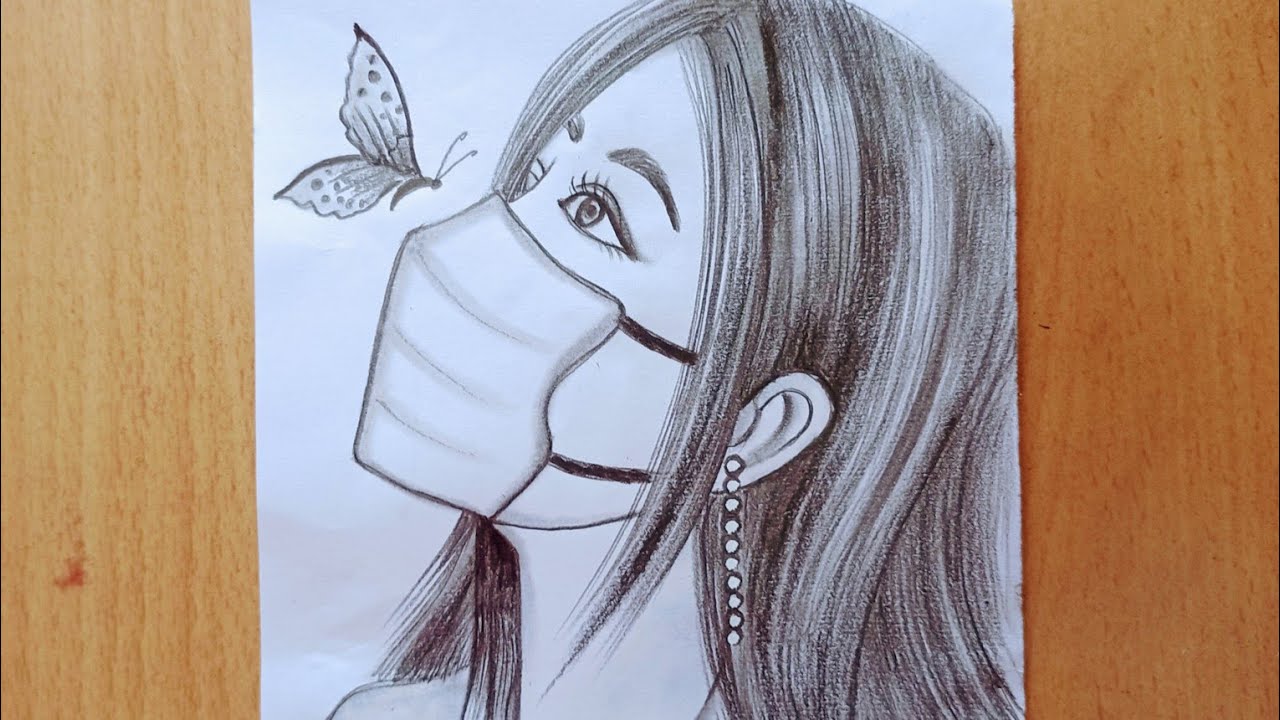 How to draw a girl with butterfly & mask / pencil drawing / sketching ...