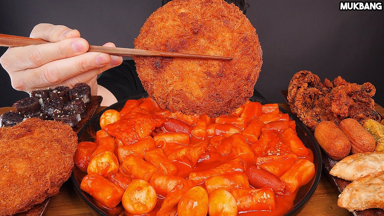 ASMR MUKBANG | Spicy Tteokbokki & Fried Squid Cheese Cutlet Dumpling ...