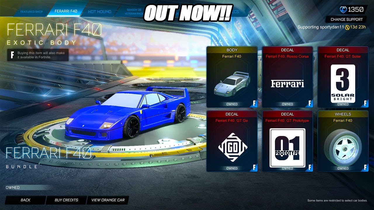 *NEW* Ferrari F40 Out RIGHT NOW In The Rocket League Item Shop ...