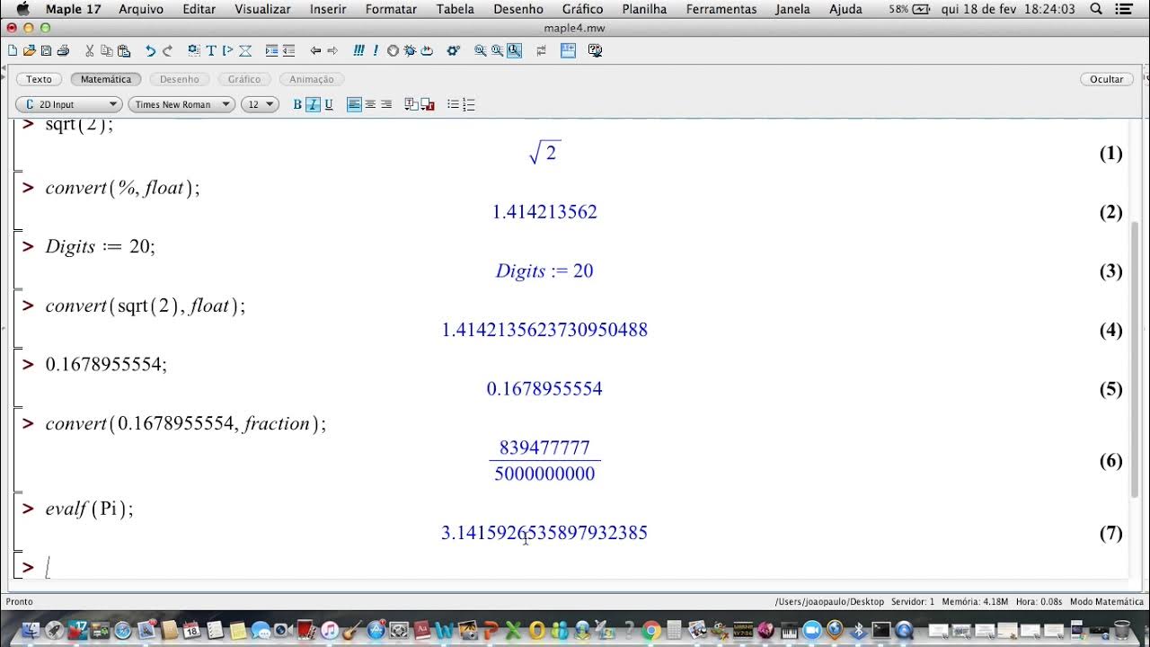 Os comandos do Maple: restart, convert, evalf, Digits e % - YouTube
