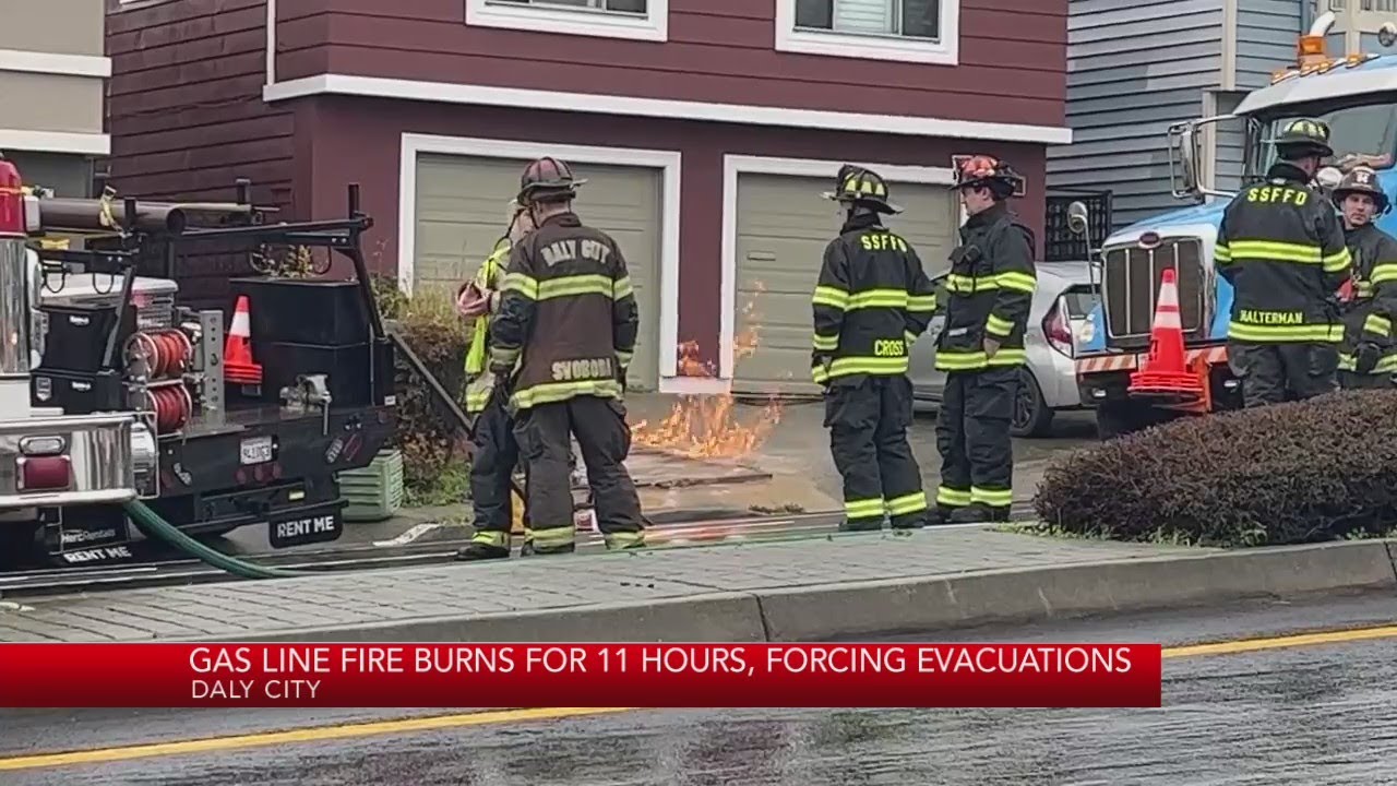 Daly City gas line fire burns for 11 hours, forcing evacuations - YouTube