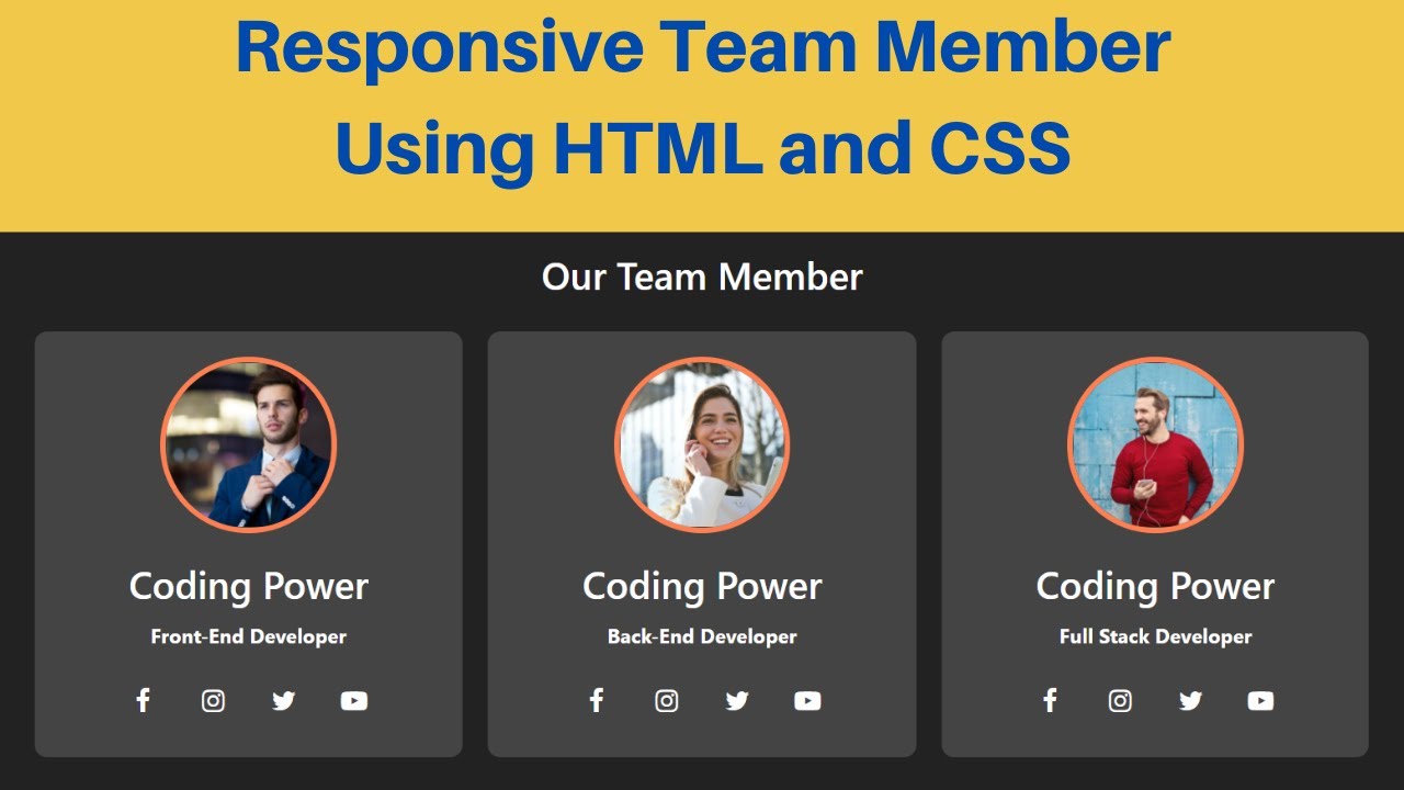 Create Team Section Using Html And Css Responsive Html Css Tutorial