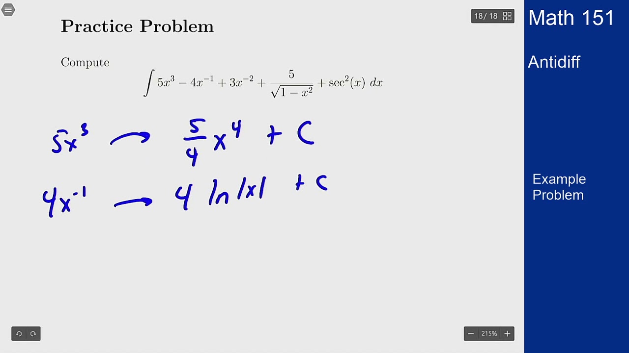 Calculus 1 - Example Problem - Antiderivatives - YouTube