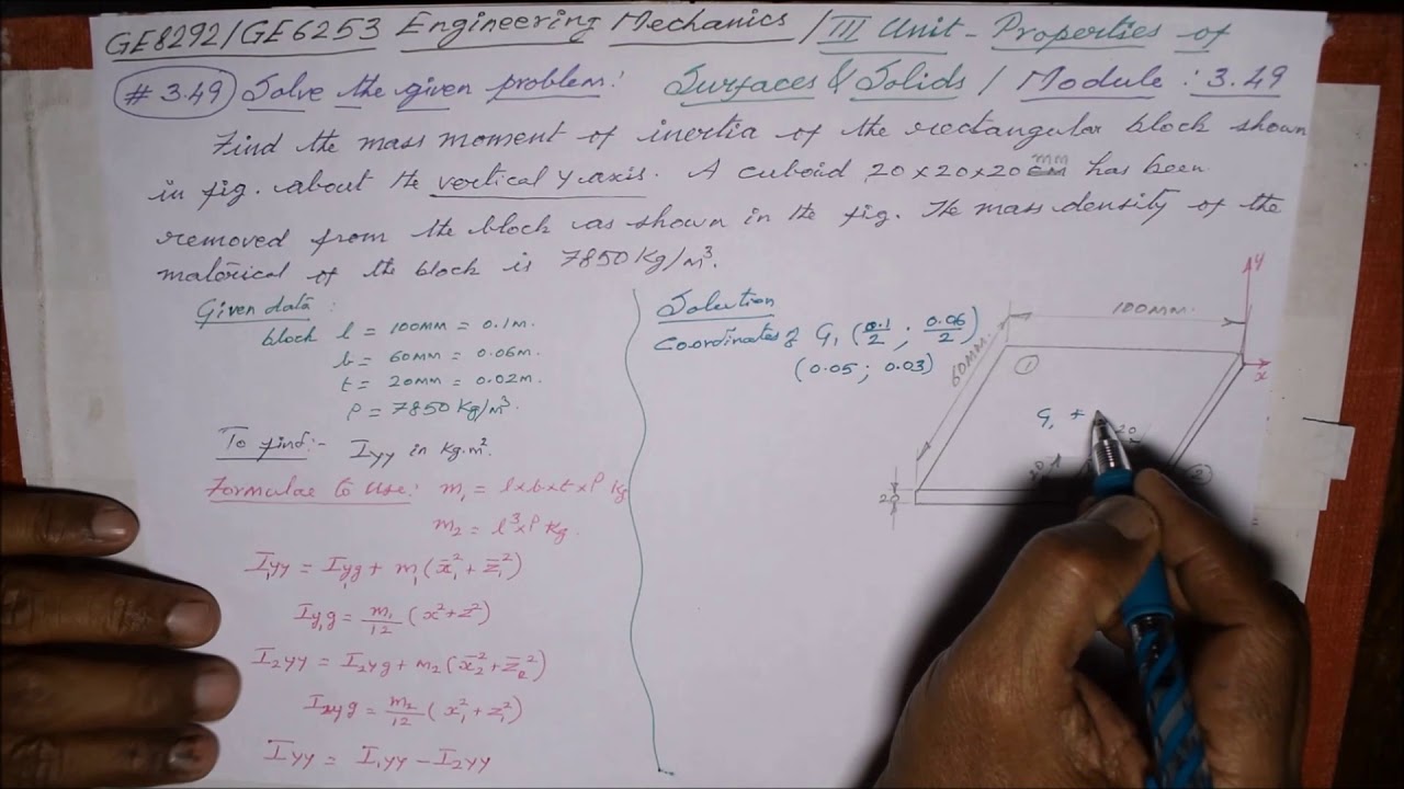 Solved Problem of finding Mass MOI of Rectangular Block - EM3.49 EM in ...