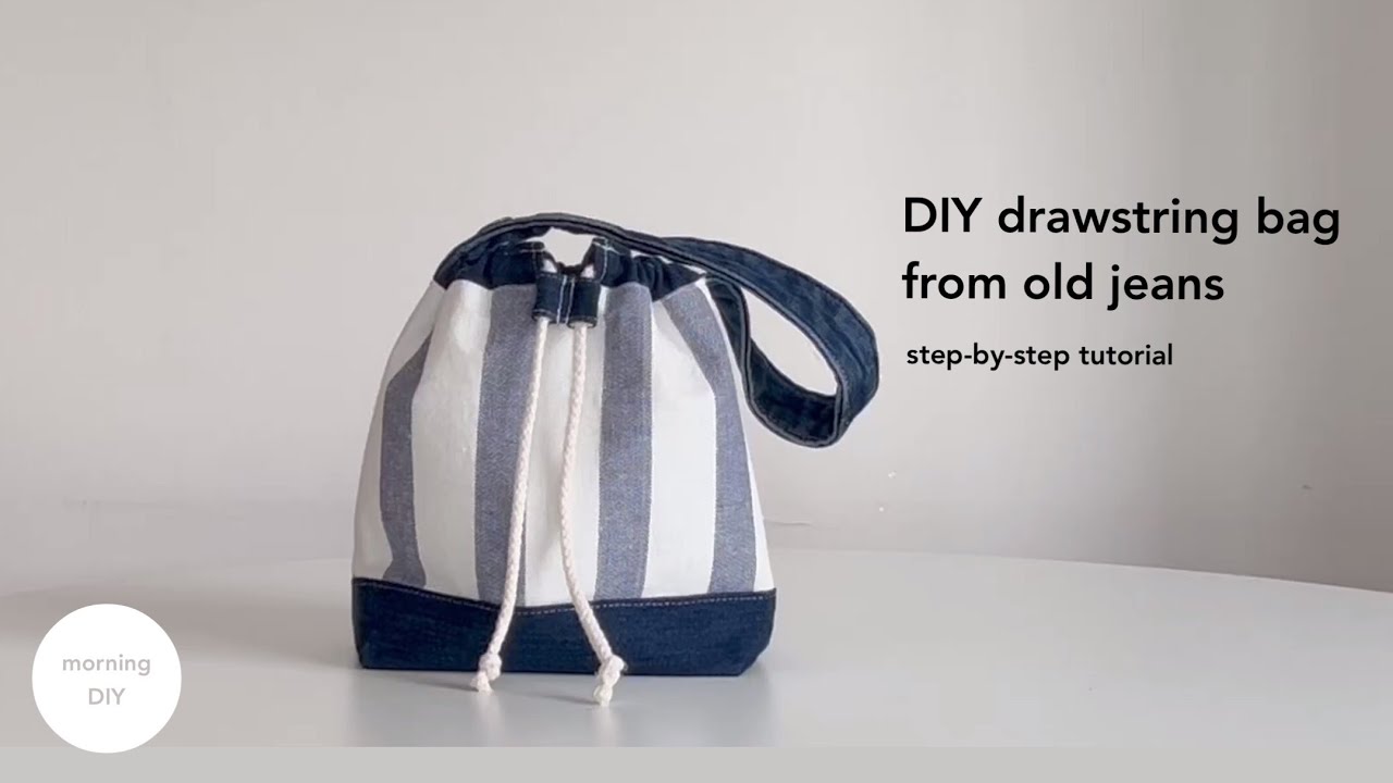 DIY drawstring bag from old jeans step-by-step tutorial - YouTube