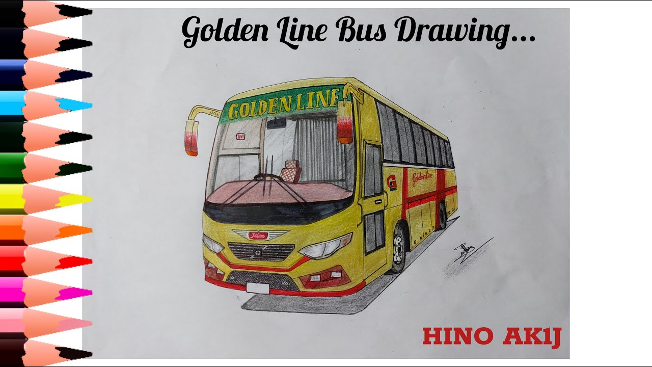 Golden Line Hino Ak1j Realistic Bus Drawing | How To Draw Hino Model ...