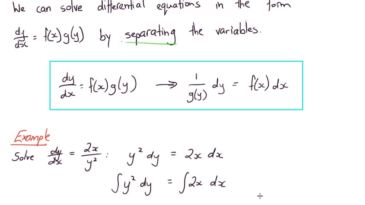 Differential Equations Part 3 Solving Dy dx F x g y YouTube
