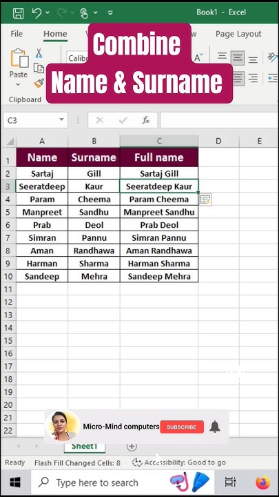 How to combine name and surname in excel || excel tips and tricks #excel #trending - YouTube