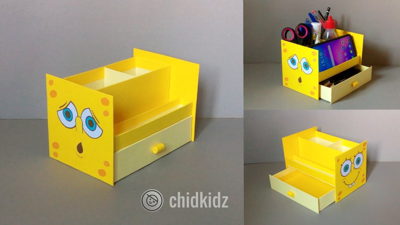 SpongeBob SquarePants Desk Organizer Cardboard DIY [ 5 Minute Craft ...