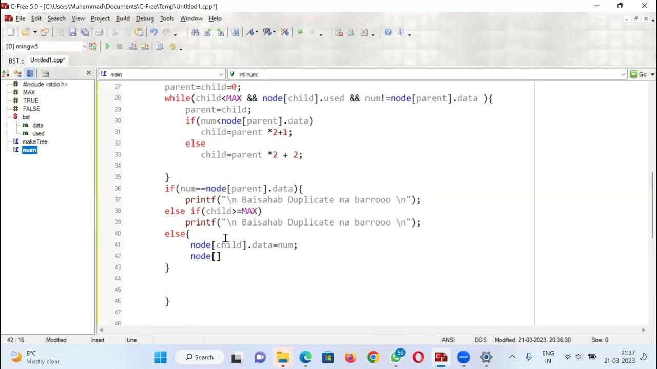 34. Data Structure in C : Binary Search Tree Linked Array Representation Part B - YouTube