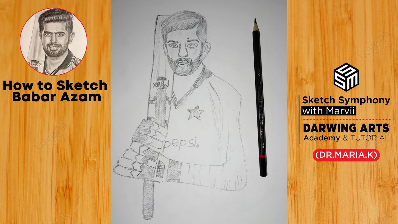 Drawing of Sketches Babar Azam || Pakistan cricket player Babar - YouTube