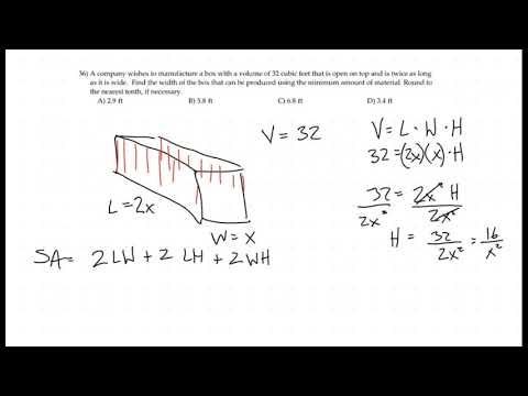 Calculus Optimization Problem (Minimum Surface Area on a Box With No Top) - YouTube