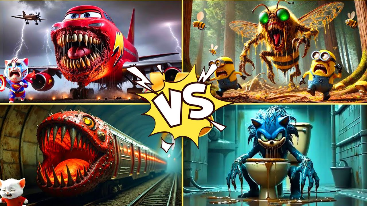 MCQUEEN PLANE EXE 🆚 MINION BEE 🆚 TRAIN MONSTER 🆚 SONIC EXE in Tiles Hop ...