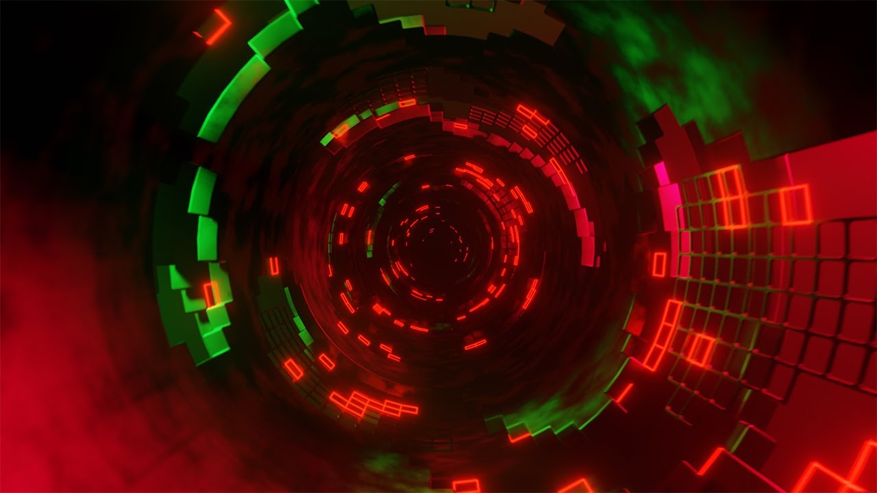 A metal tunnel with green-red lighting. Dynamic red backlight ...