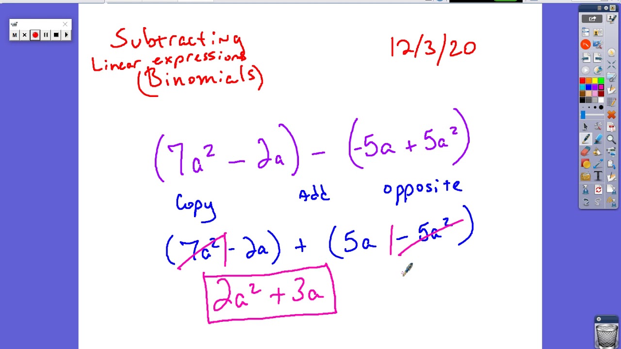 5 4 Subtracting Linear Expressions - YouTube