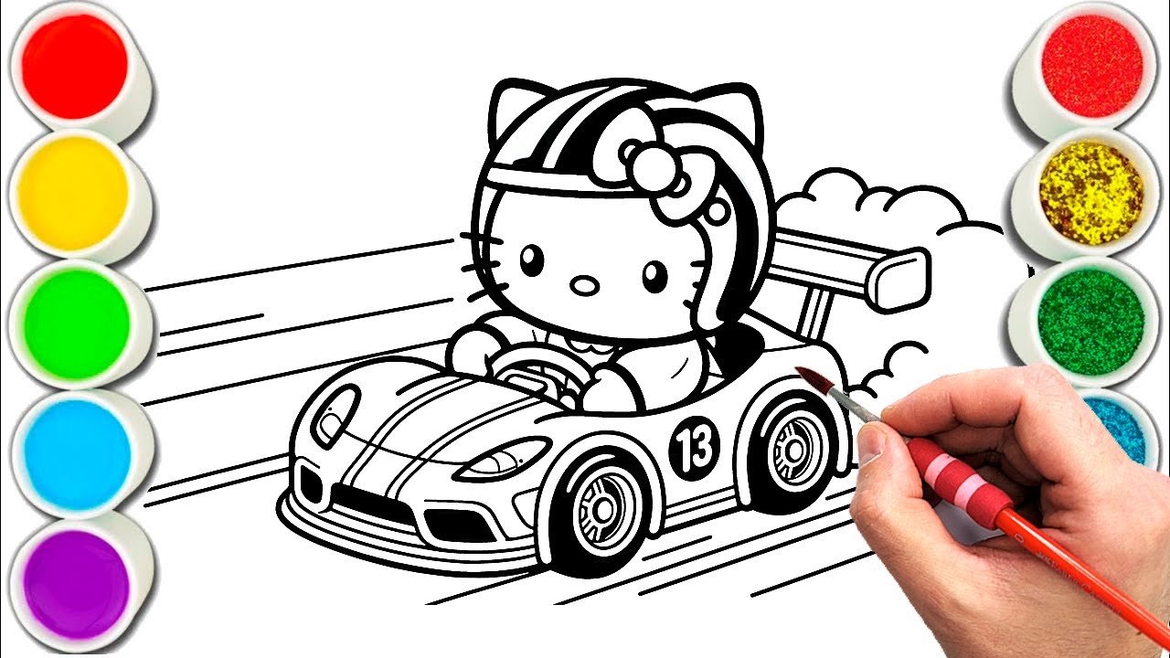 Hello Kitty driving a race car Drawing, Painting & Coloring For Kids ...
