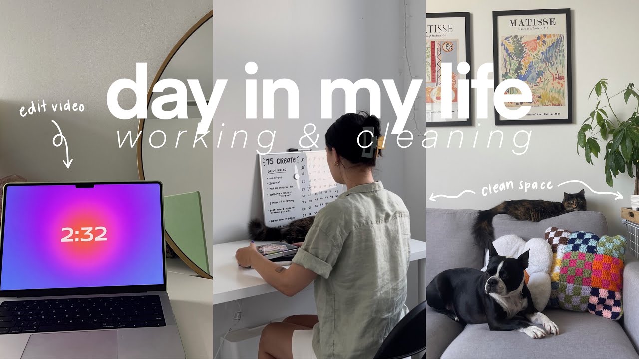 a simple day in my life working + cleaning (relaxing clean with me ...