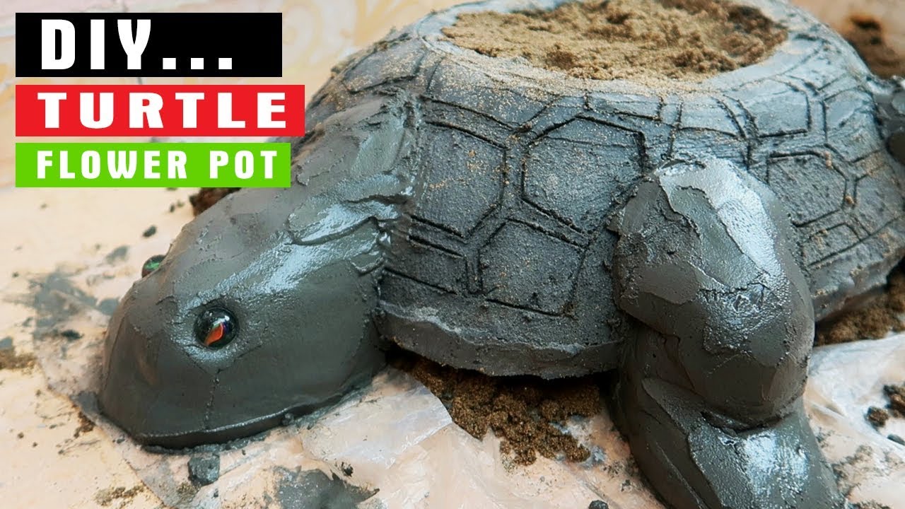 DIY Turtle Flower Pot from Sand and Cement // DIY Concrete Pot for ...