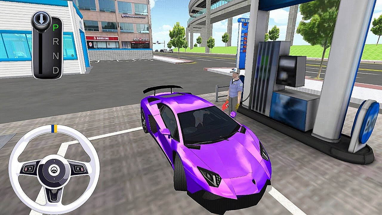 New Luxuray Purple Lamborghini Car Parking in Gas Station & City Car ...