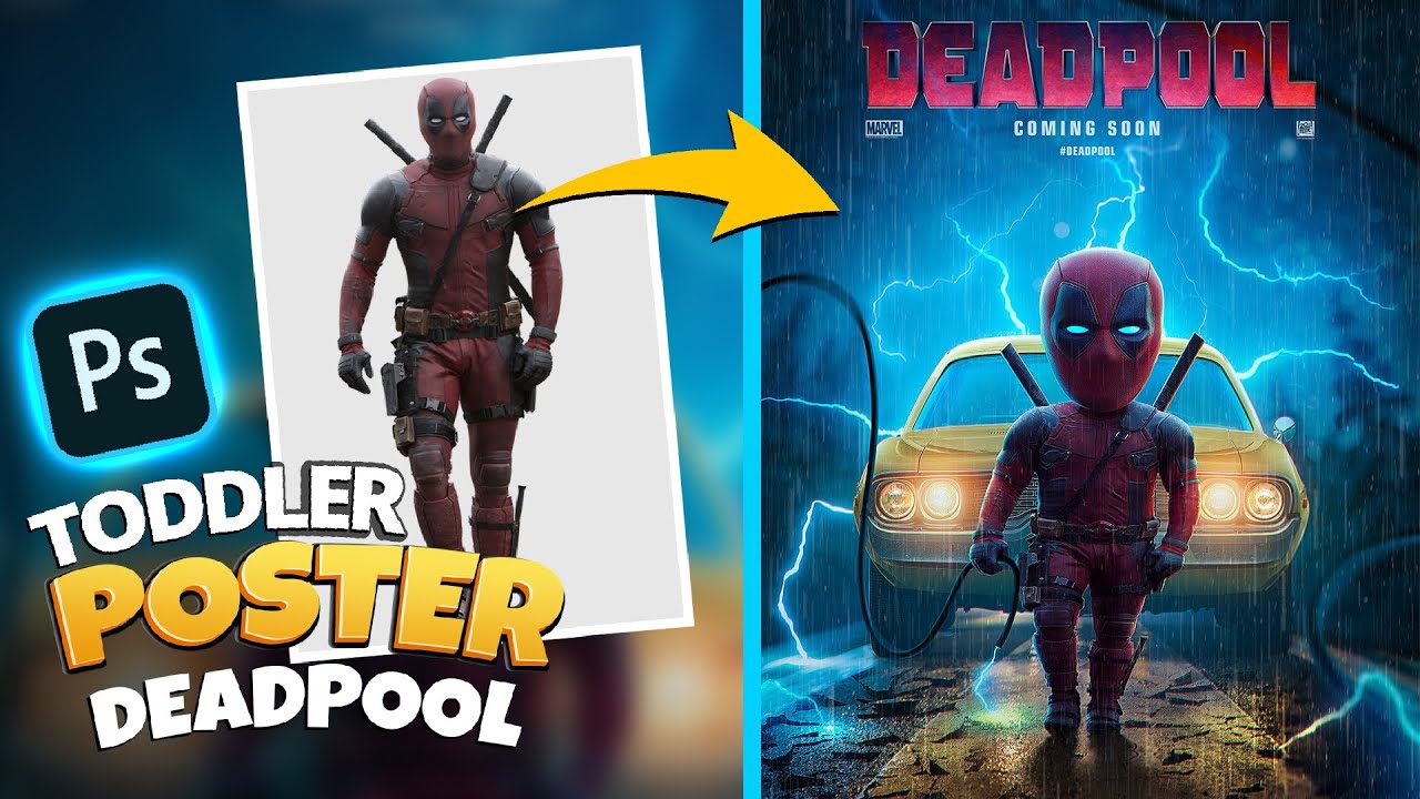 Toddler Deadpool Poster Photo Manipulation | Photoshop Tutorial - YouTube