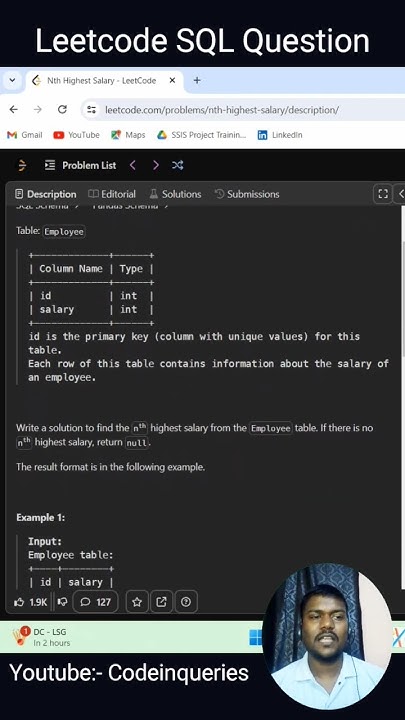 Leetcode Sql Questions Nth Highest Salary Sql Database Leetcode Dataanalysis Shorts Youtube 