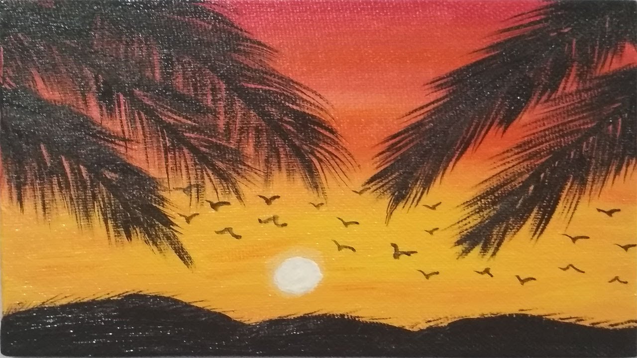 Morning Sun Rise acrylic painting for the beginners | Canvas Painting ...